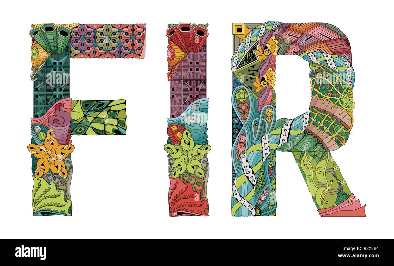 Hand-painted art design. Hand drawn illustration word FIR for t-shirt ...