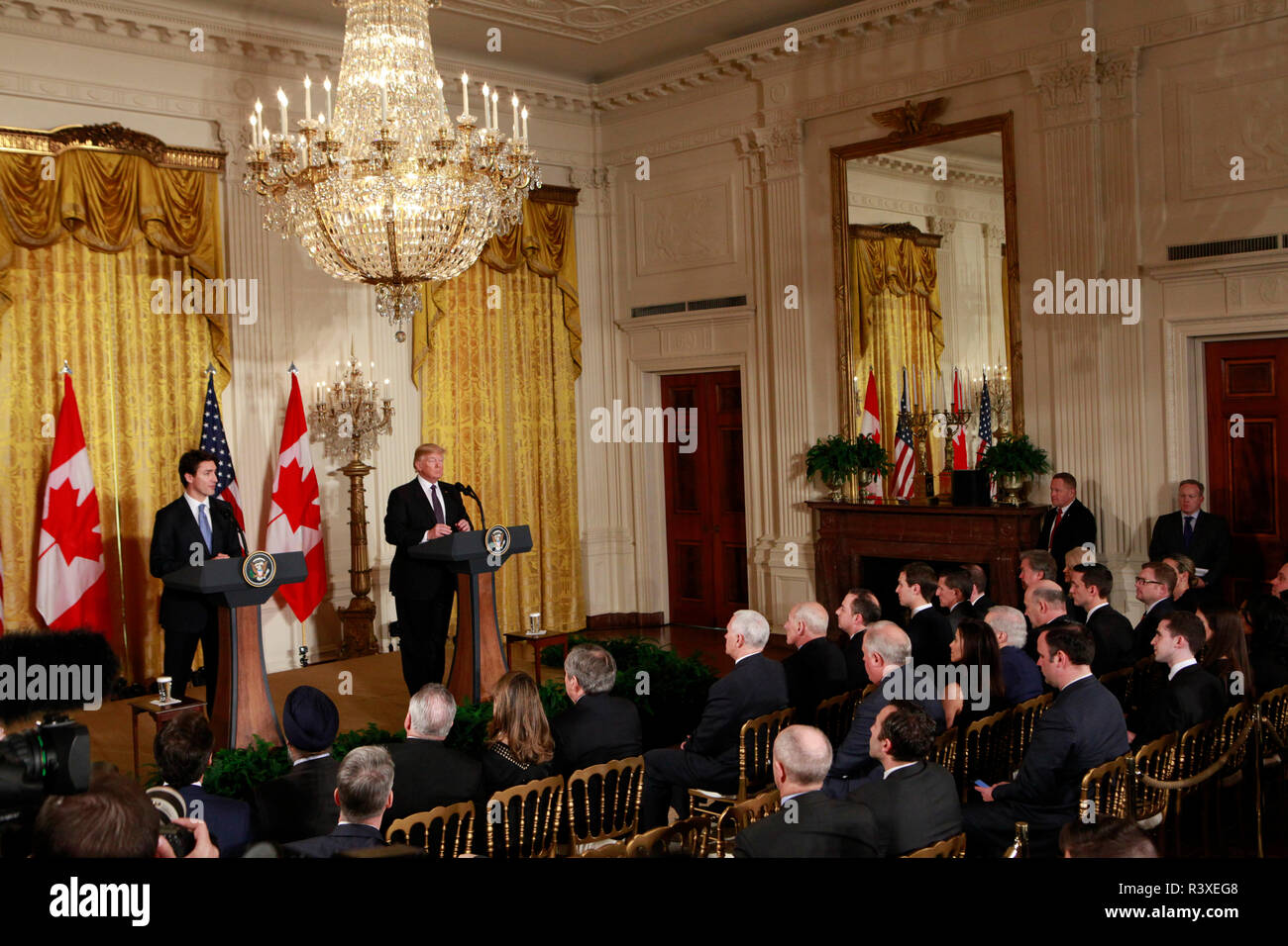 President Donald Trump and Prime Minister Justin Trudeau at a brief ...