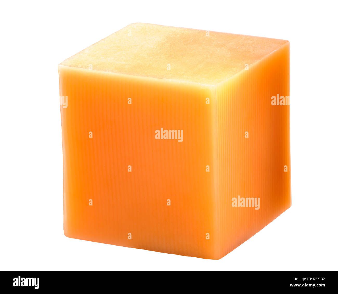 Cheddar cheese cube isolated on white, shadowless, with annato Stock ...