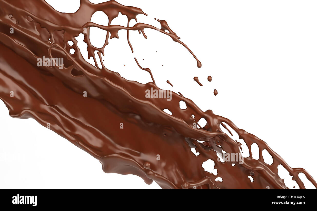 Chocolate splash isolated on white. 3d render Stock Photo - Alamy