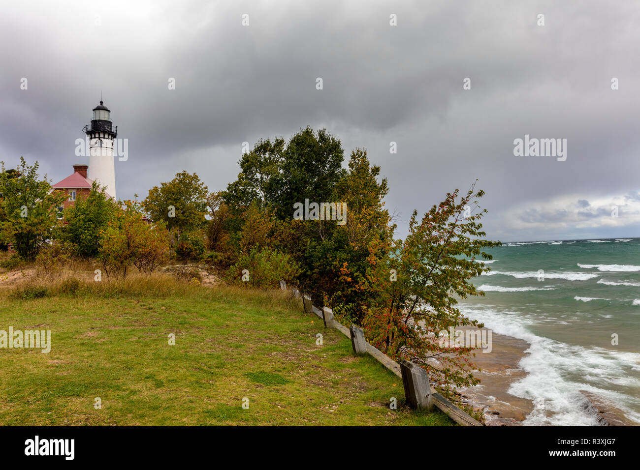 Au Sable Lighthouse in Pictured Rocks National Lakeshore, Michigan, USA ...