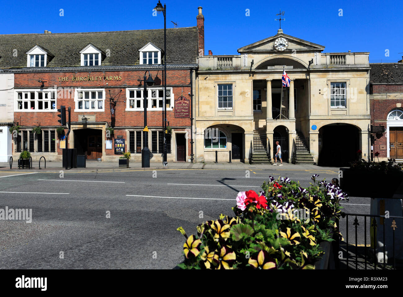 Town centre view, Town Hall, Bourne town; Lincolnshire; England; UK ...