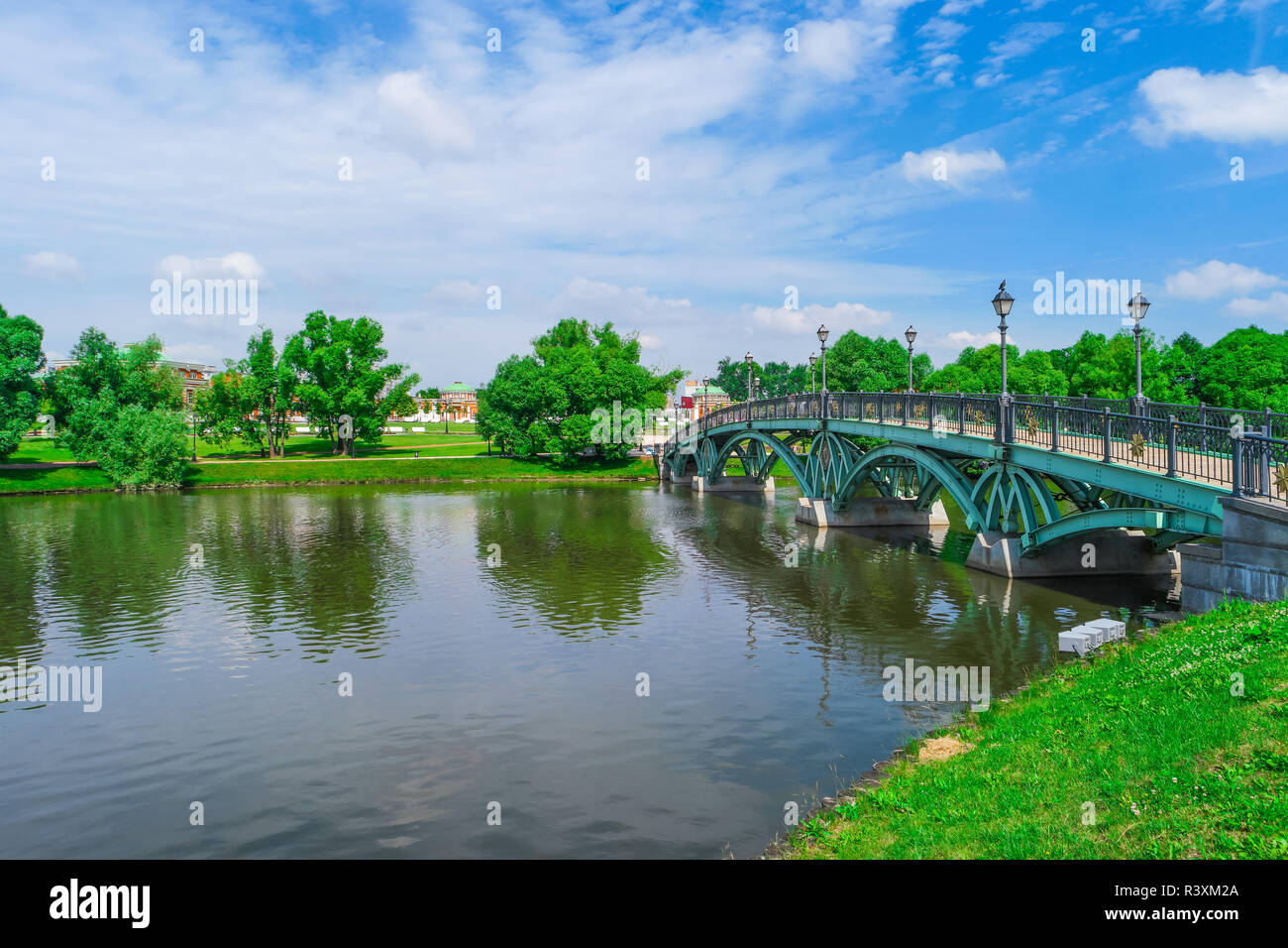 River and bridge in summer park Stock Photo - Alamy