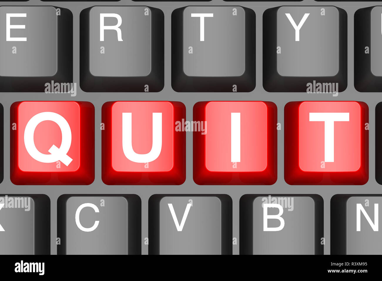Red quit button on modern computer keyboard Stock Photo - Alamy