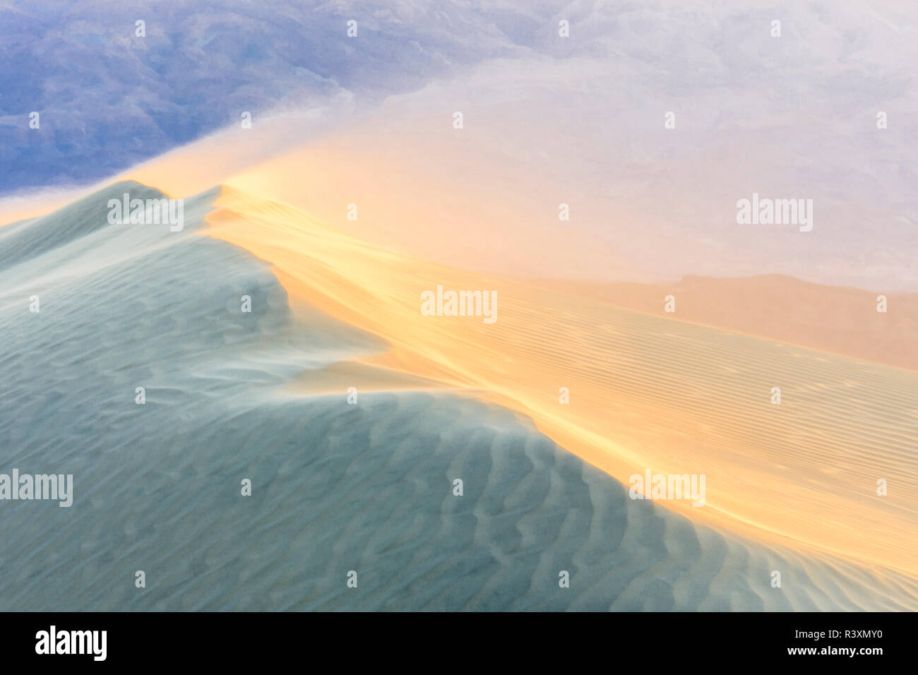 Wind blowing sand at Mesquite Sand Dunes. Death Valley. California ...