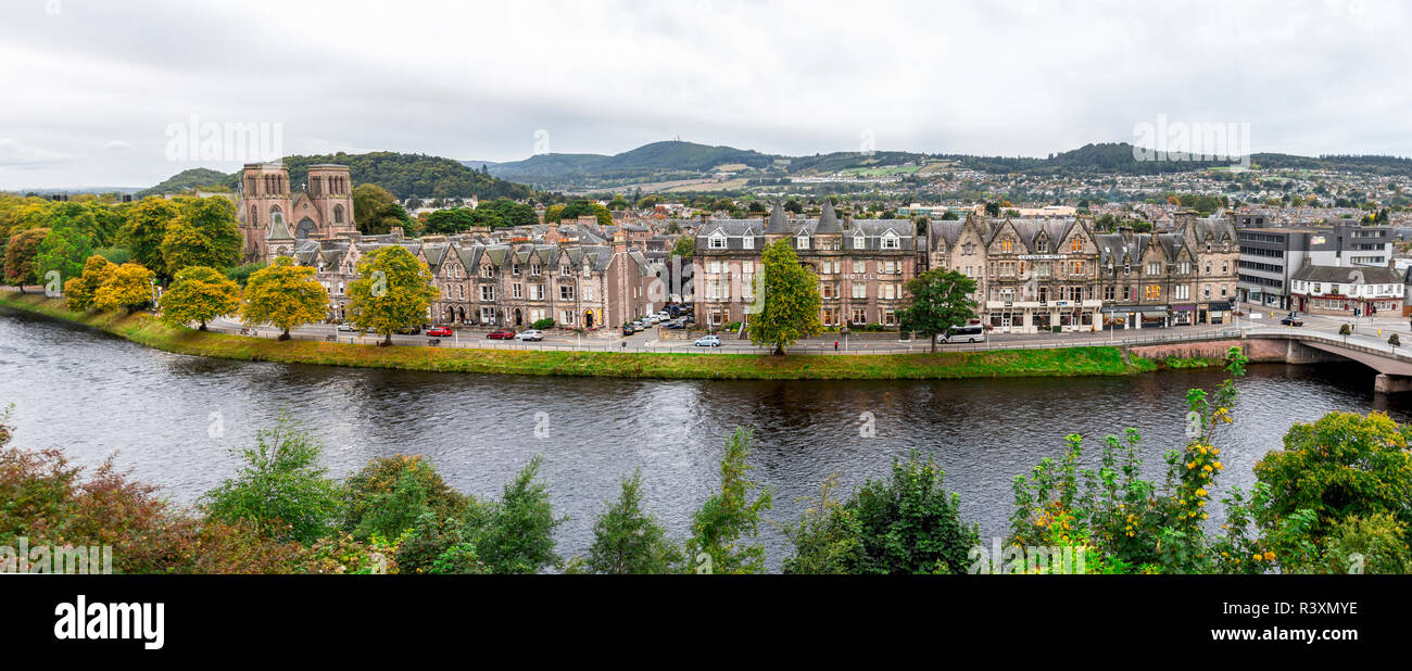 A scenic panoramic city view of Inverness with St Andrews Cathedral ...