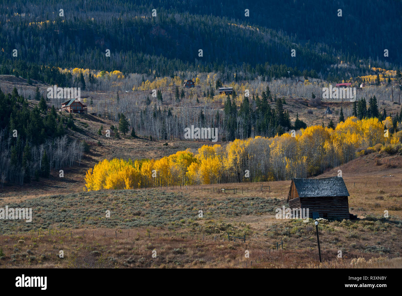 USA, Colorado, Crystal. Scenic Landscape with Isolated Shed Stock Photo ...