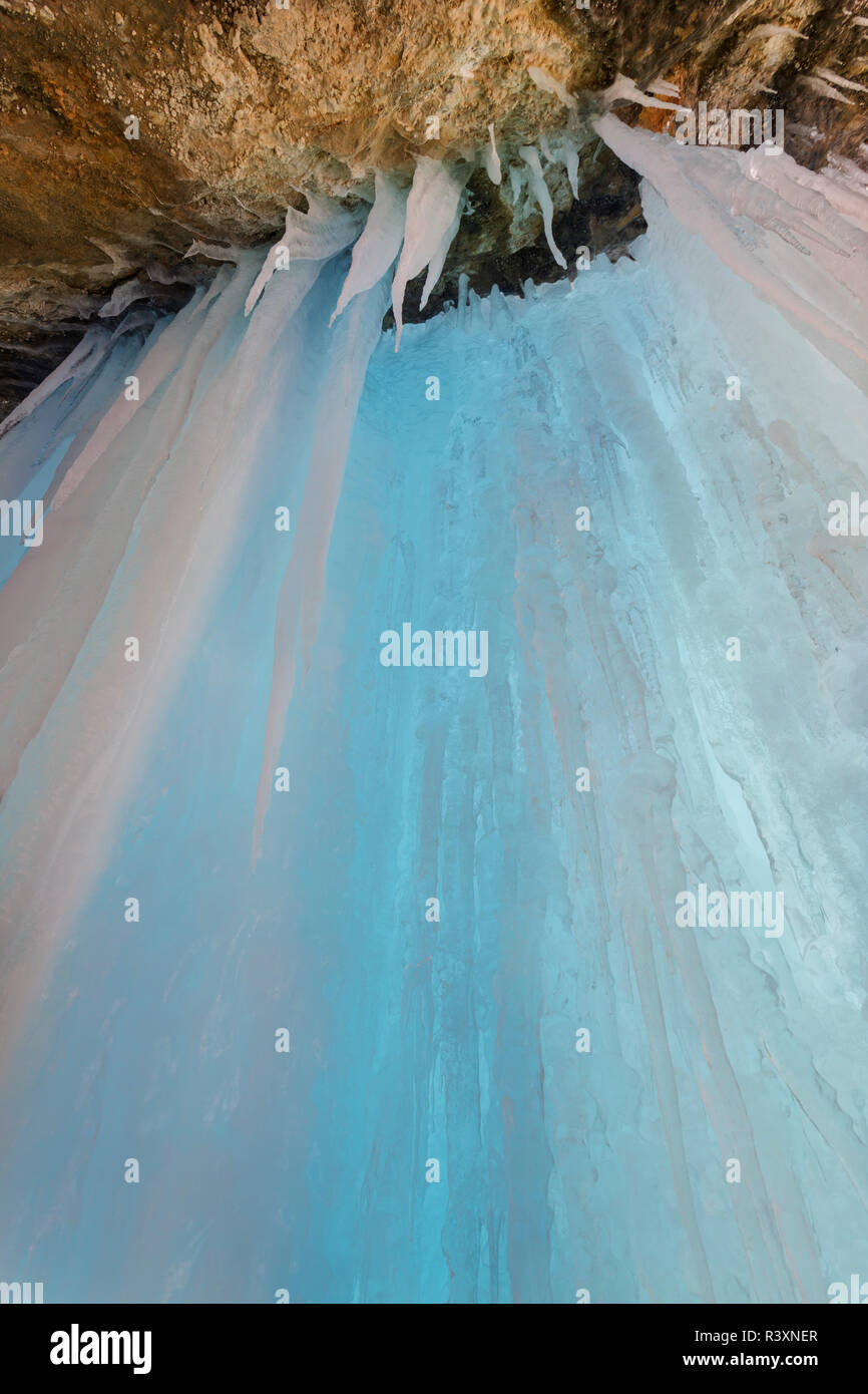 USA, Colorado, Rifle Mountain Park. Ice pillar in limestone cave Stock ...