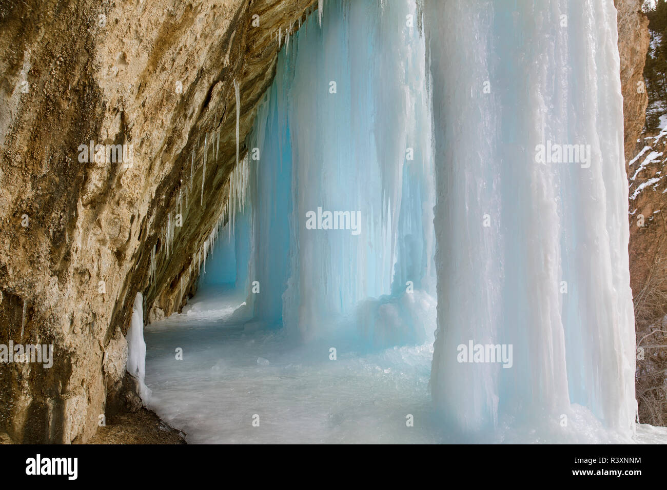 USA, Colorado, Rifle Mountain Park. Ice pillar in limestone cave Stock ...