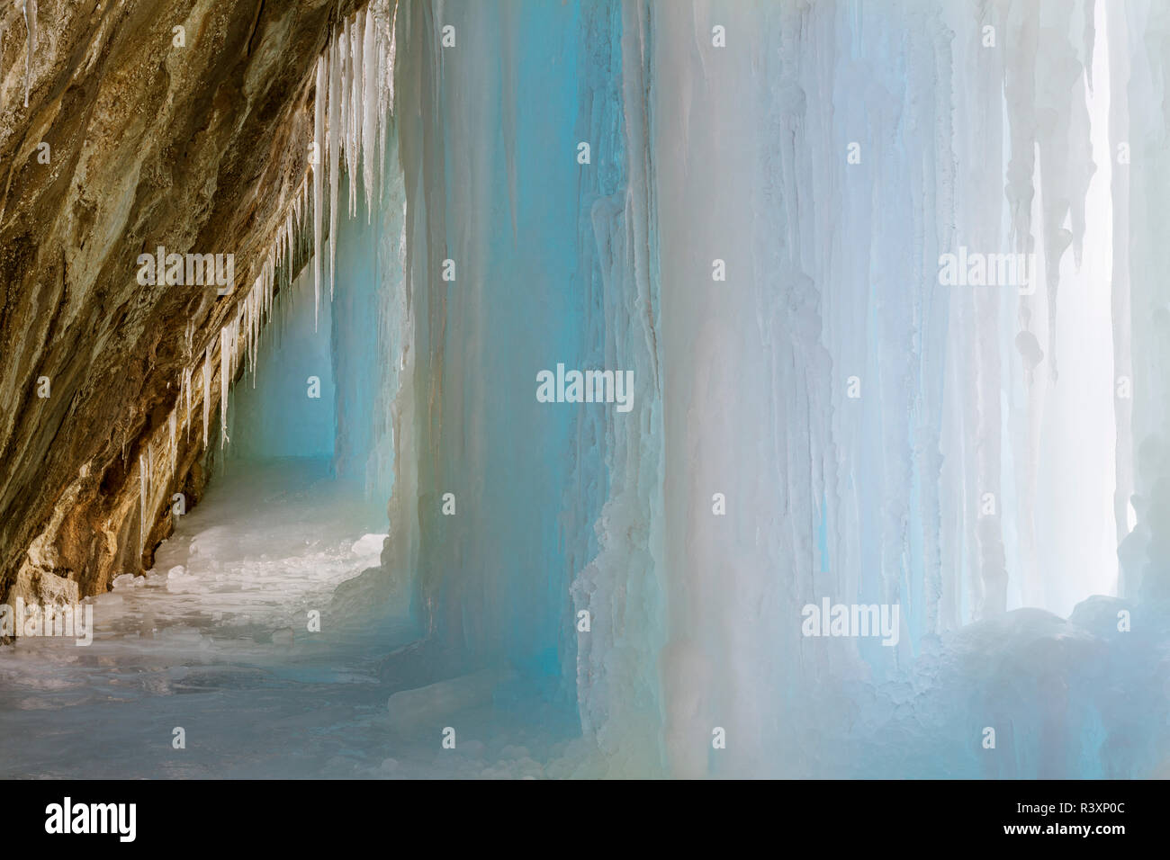 USA, Colorado, Rifle Mountain Park. Ice pillar in limestone cave Stock ...