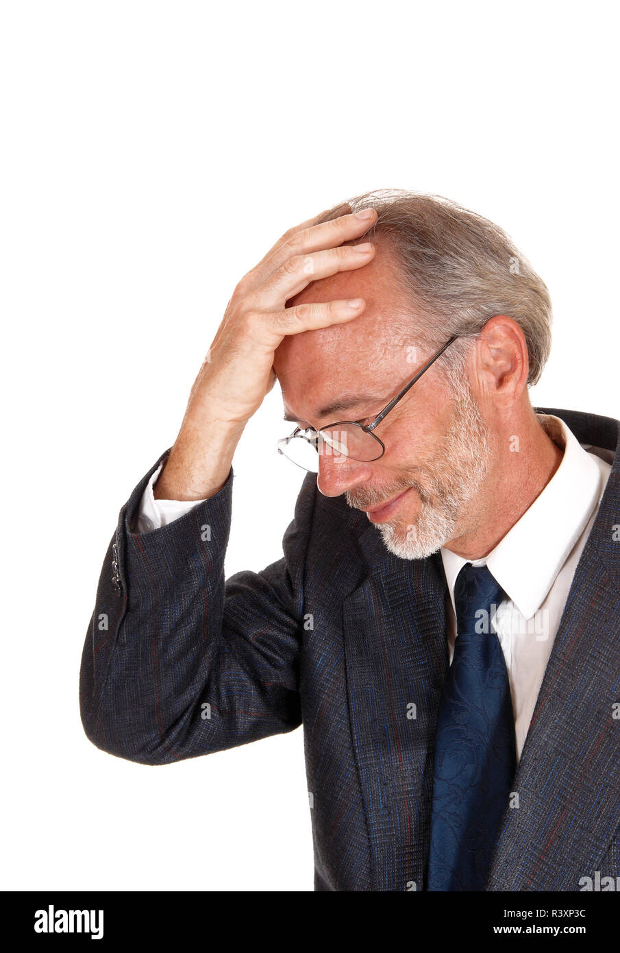 Thinking man with hand on head Stock Photo - Alamy