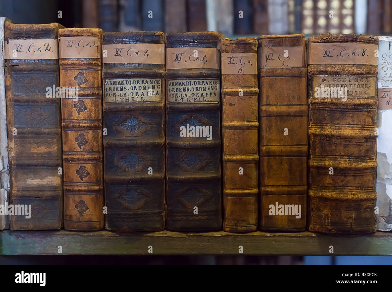 historic old books in library, wooden bookshelf Stock Photo - Alamy