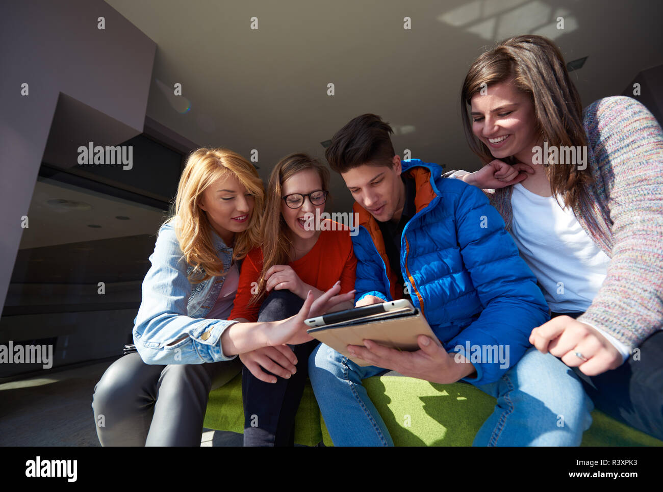 students group working on school project together Stock Photo - Alamy