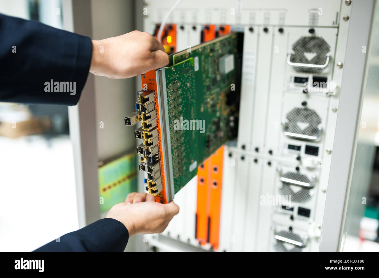 Fix network switch in data center room Stock Photo - Alamy