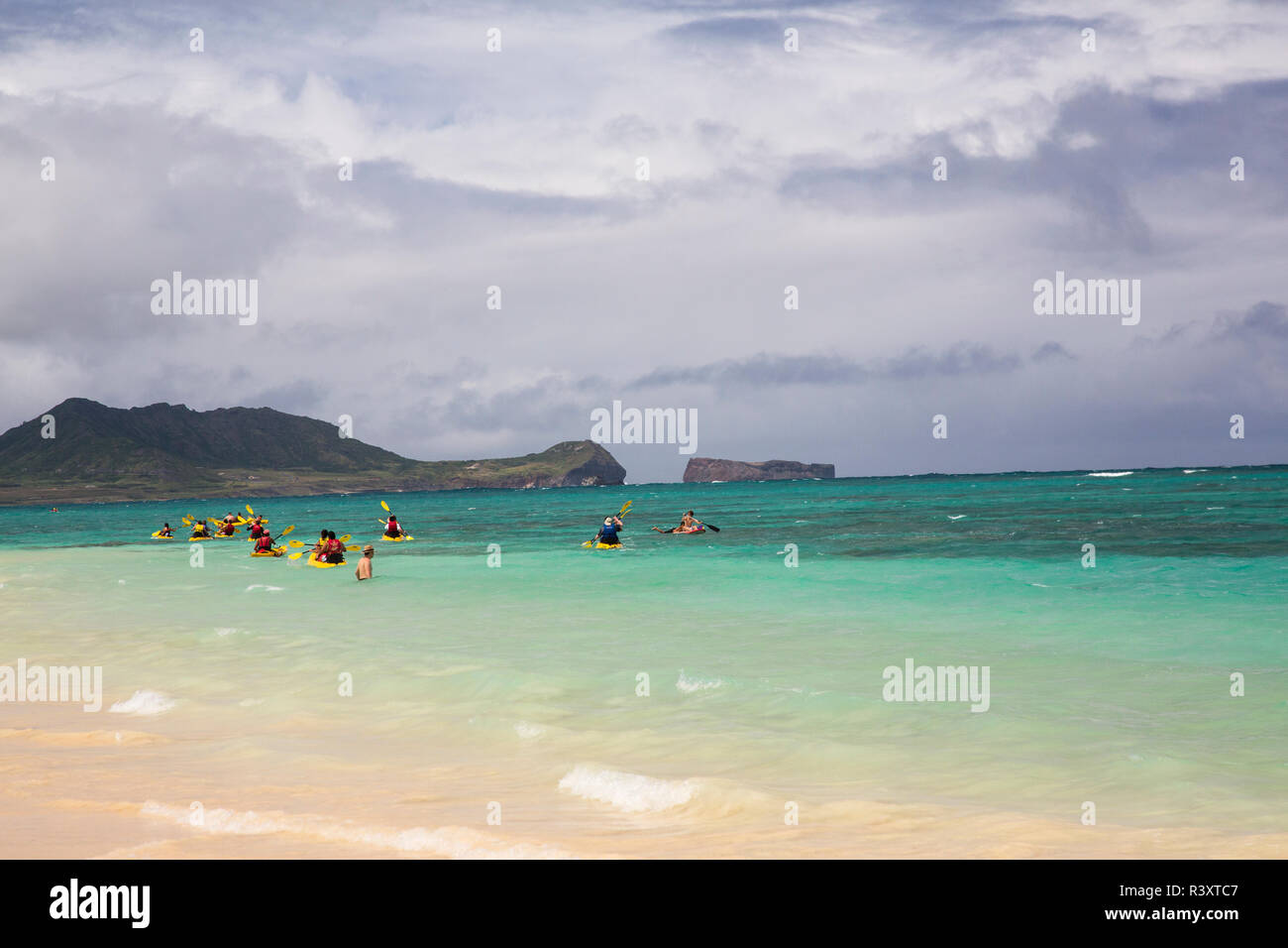 USA, Hawaii, Oahu, Lanikai Beach and Islands in Background Stock Photo ...
