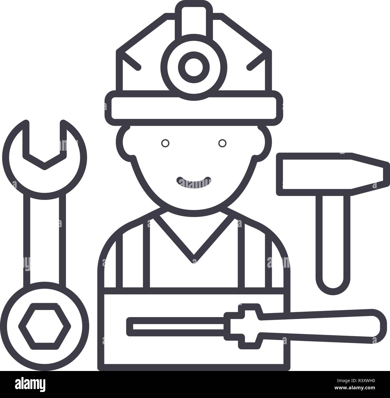 Assembly work line icon concept. Assembly work vector linear ...