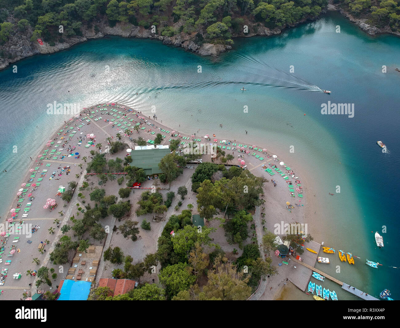 Aerial view pebble beach in Oludeniz, Fethiye, Mugla.Turquoise Coast of ...