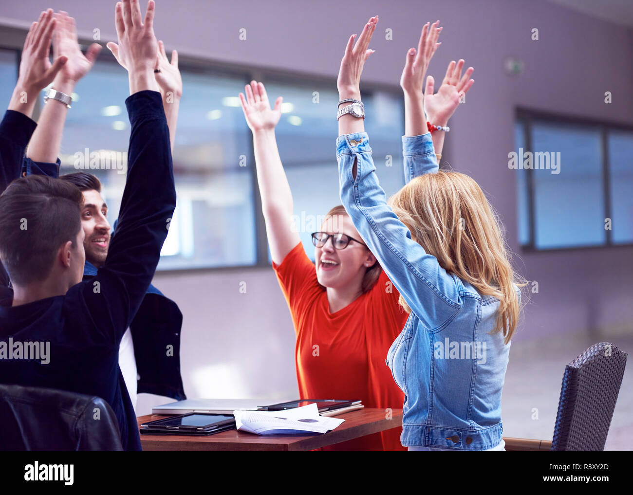 happy students celebrate Stock Photo - Alamy