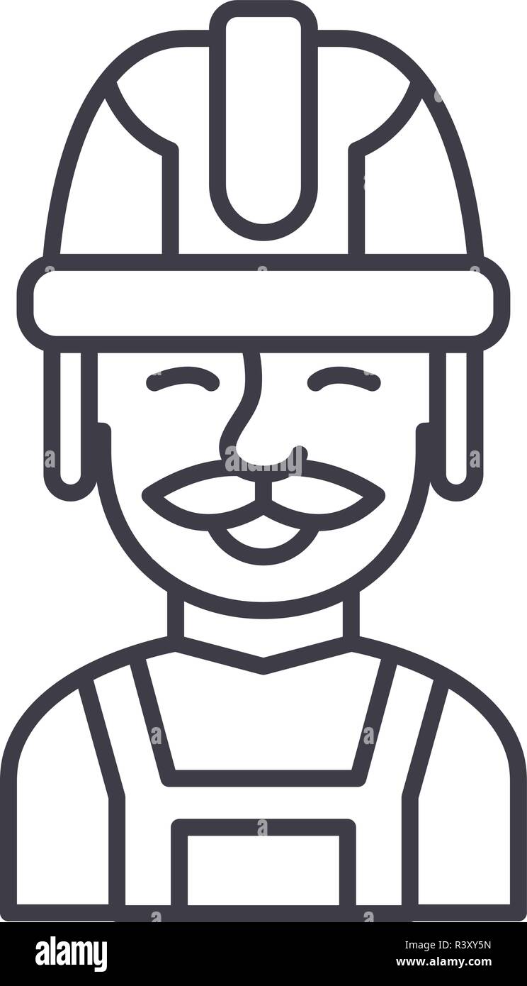 Builder line icon concept. Builder vector linear illustration, symbol ... Builder line icon concept. Builder vector linear illustration, symbol ...