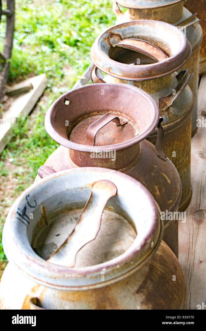 Metal milk jugs Stock Photo - Alamy
