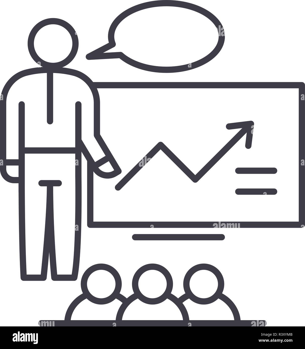 Business presentation line icon concept. Business presentation vector ...