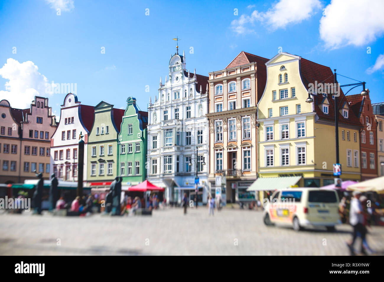 View of Rostock city old town market square with Town Hall, historical ...