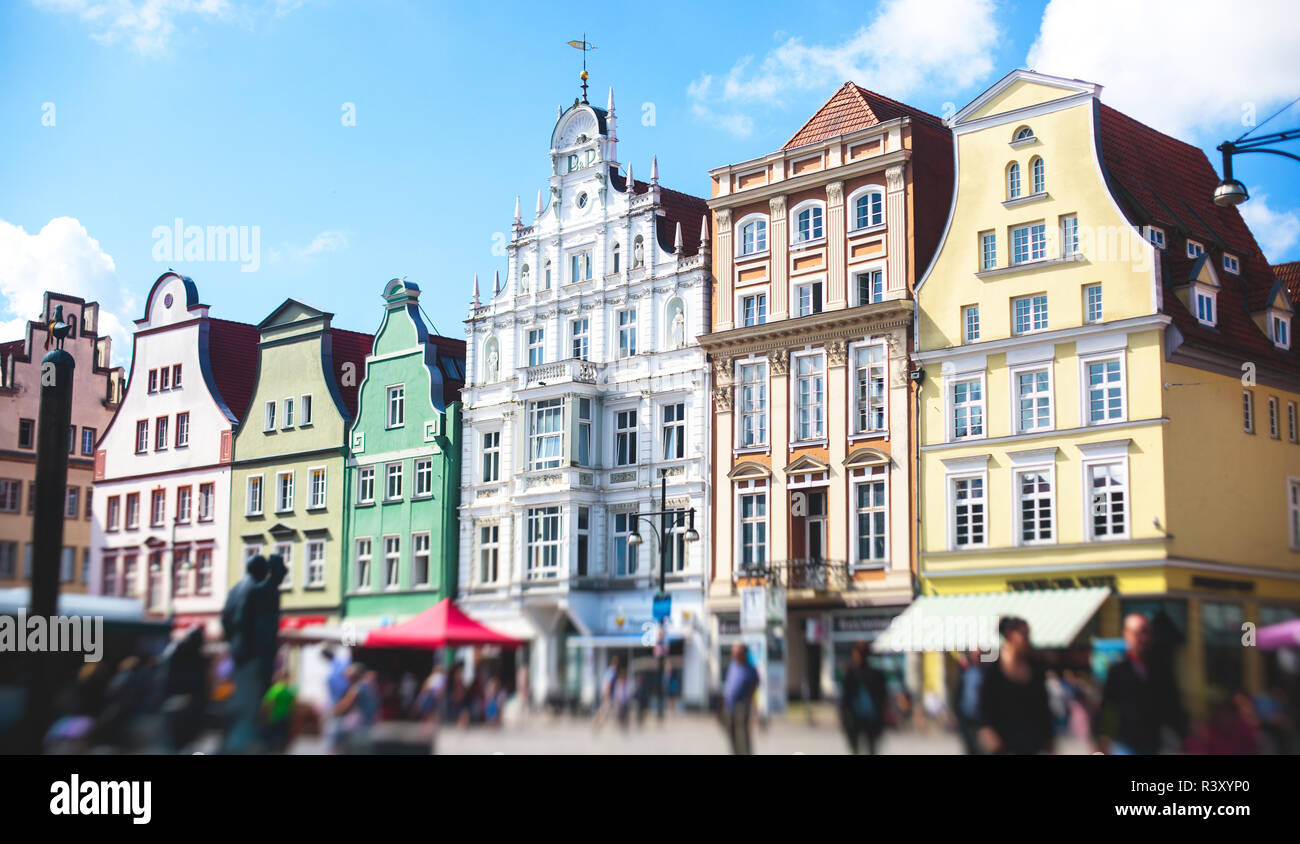 View of Rostock city old town market square with Town Hall, historical ...