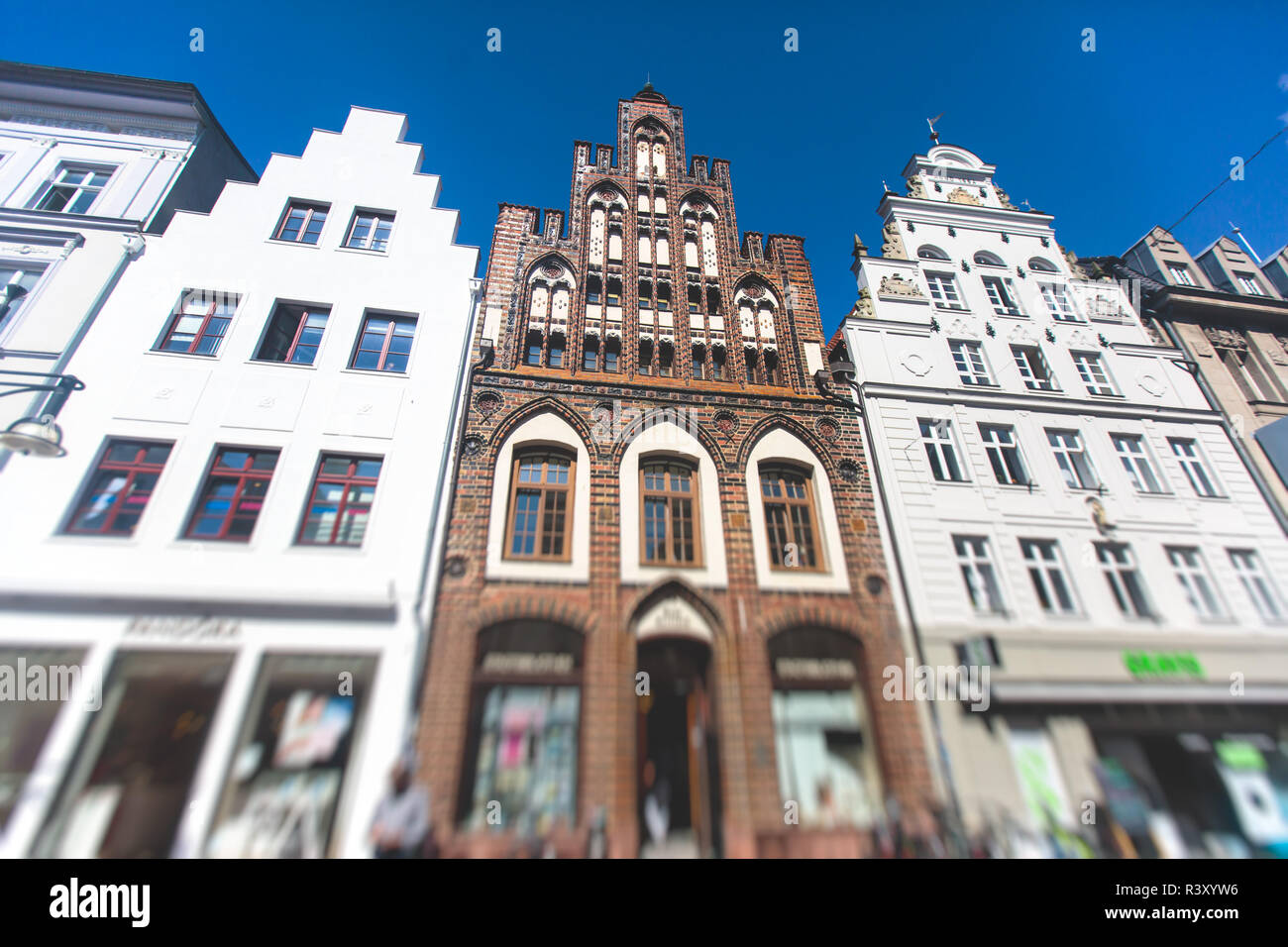 View of Rostock city old town market square with Town Hall, historical ...