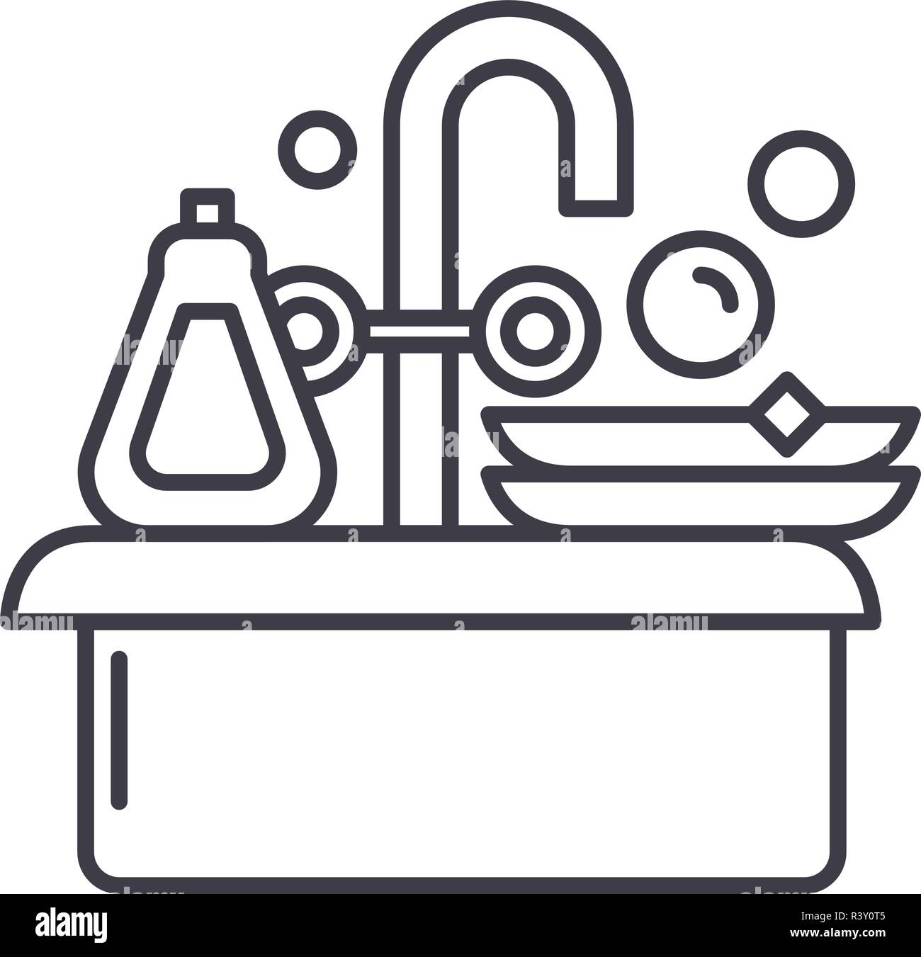 Cleaning dishes line icon concept. Cleaning dishes vector linear ...
