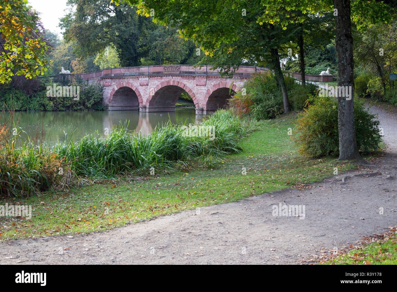 red bridge in the park schÃ¶nbusch near aschaffenburg Stock Photo - Alamy