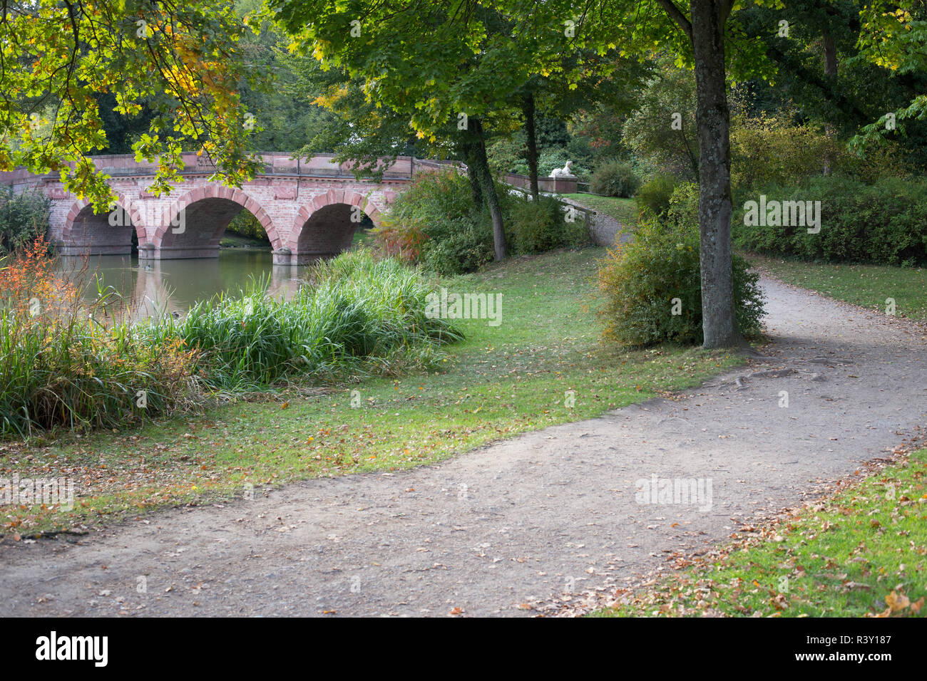 red bridge in the park schÃ¶nbusch near aschaffenburg Stock Photo - Alamy