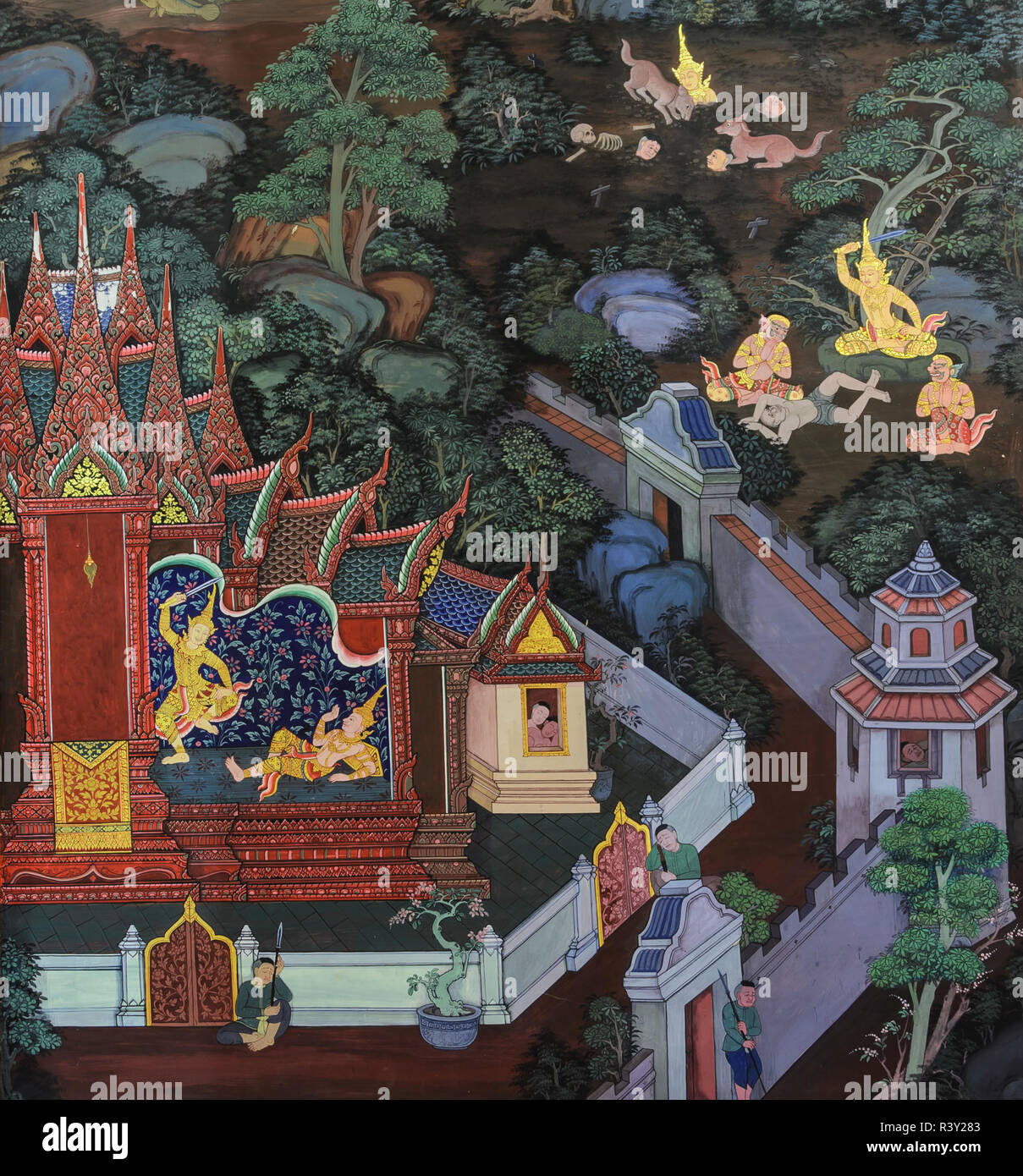 Thai mural painting on temple wall Stock Photo - Alamy