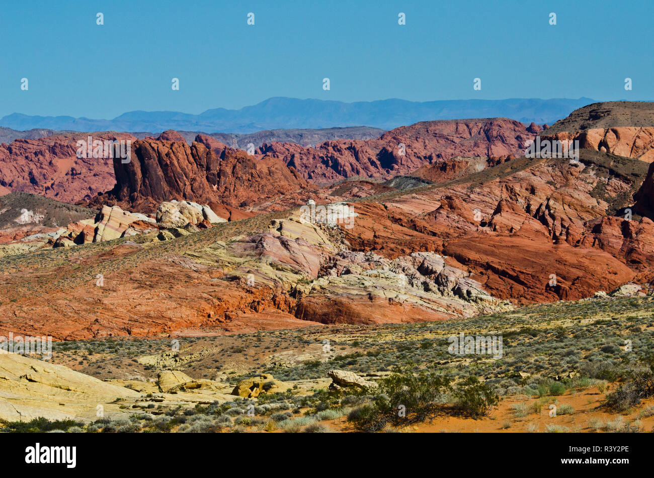 USA, Nevada. Valley of Fire State Park, Mouse's Tank Road looking north ...
