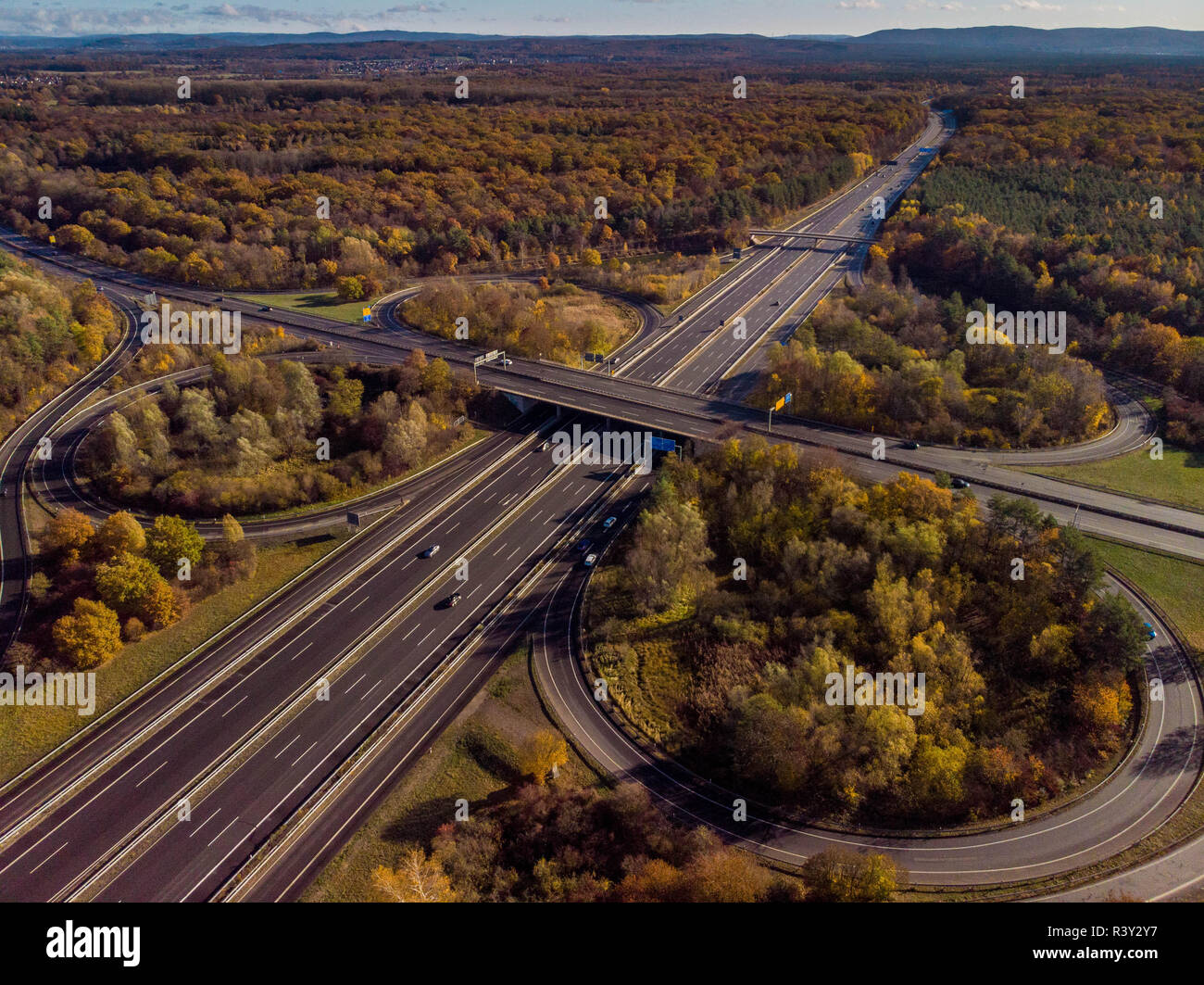 Aerial top view of the intersection of highways in Germany Stock Photo ...