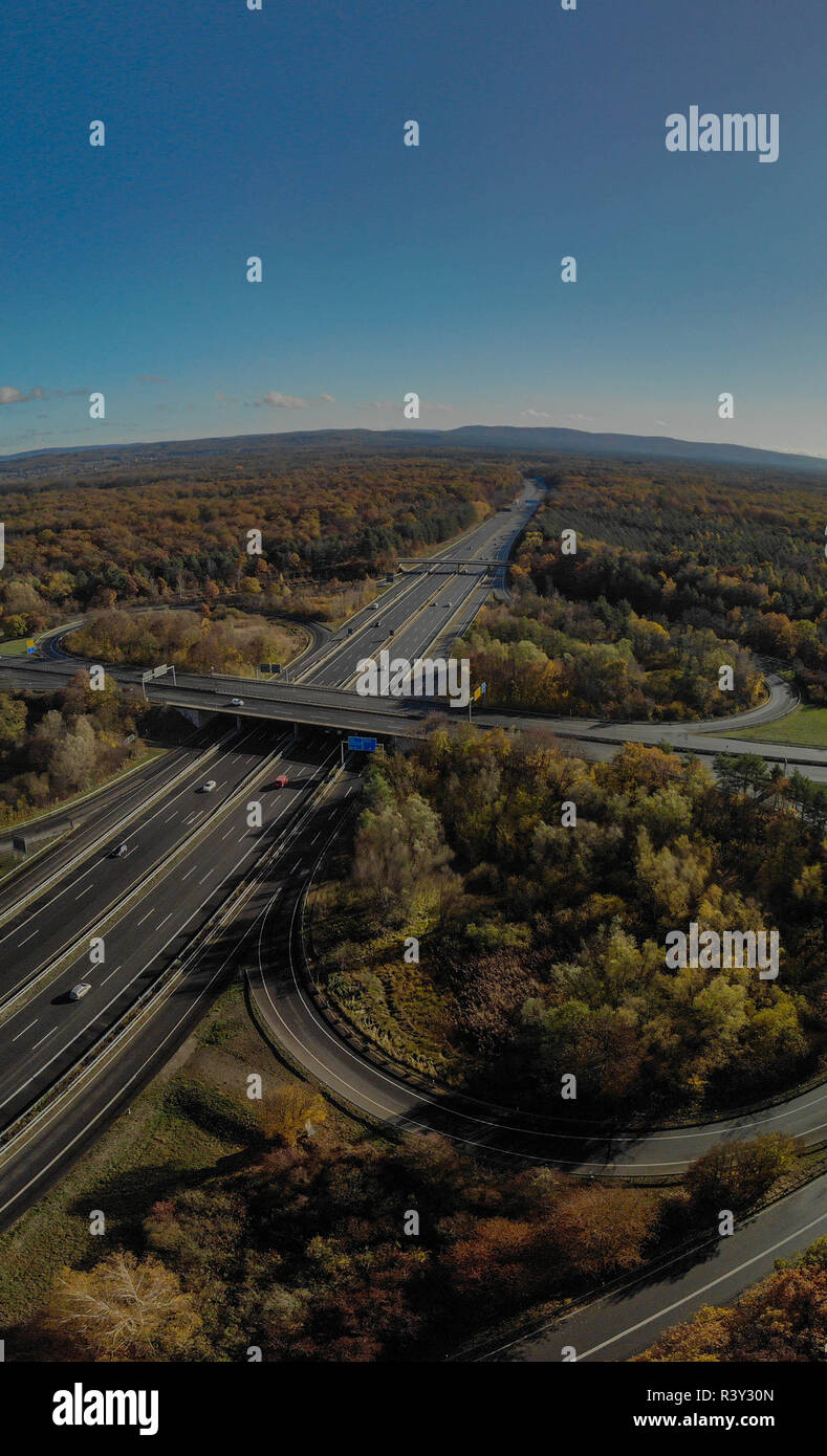 Aerial top view of the intersection of highways in Germany. Vertical ...