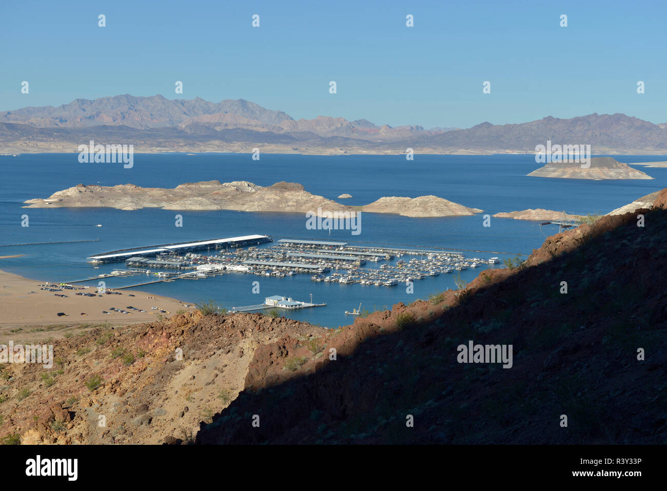 USA, Nevada. Lake Mead, High view of Las Vegas Boat Harbor Stock Photo ...
