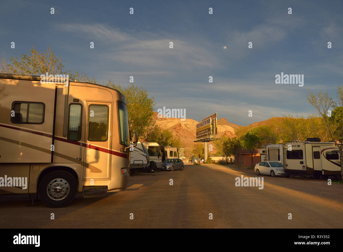 USA, Nevada. Beatty, RVs and motorhomes in a trailer park Stock Photo ...