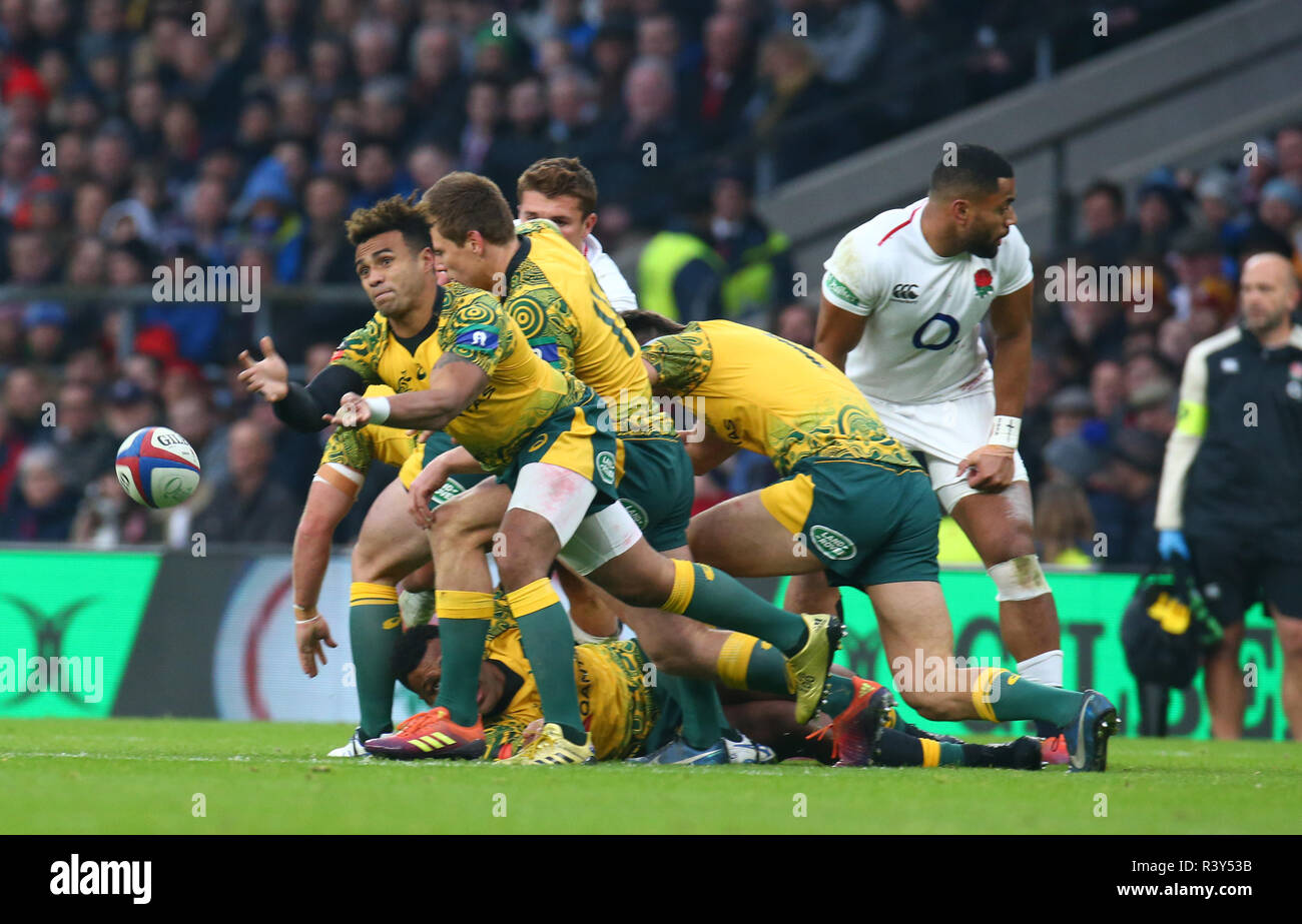 London, UK, 24 November, 2018 Australia's Will Genia makes his 100 cap ...