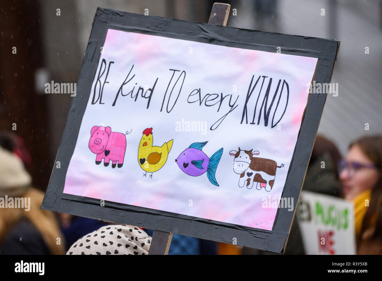 Riga, Latvia. 24th Nov 2018. Sign - Be kind to every kind, during ...