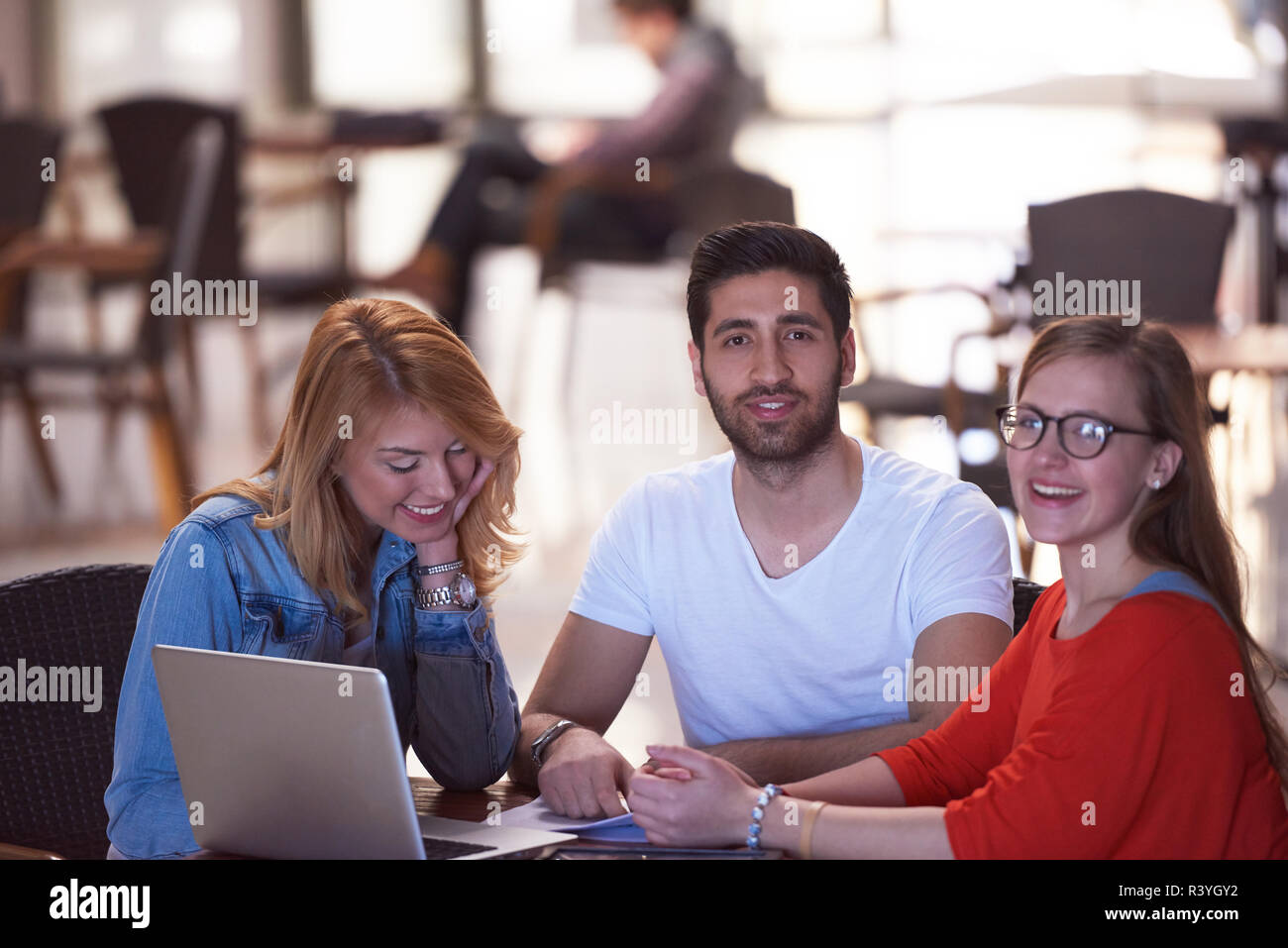 students group working on school project together Stock Photo - Alamy
