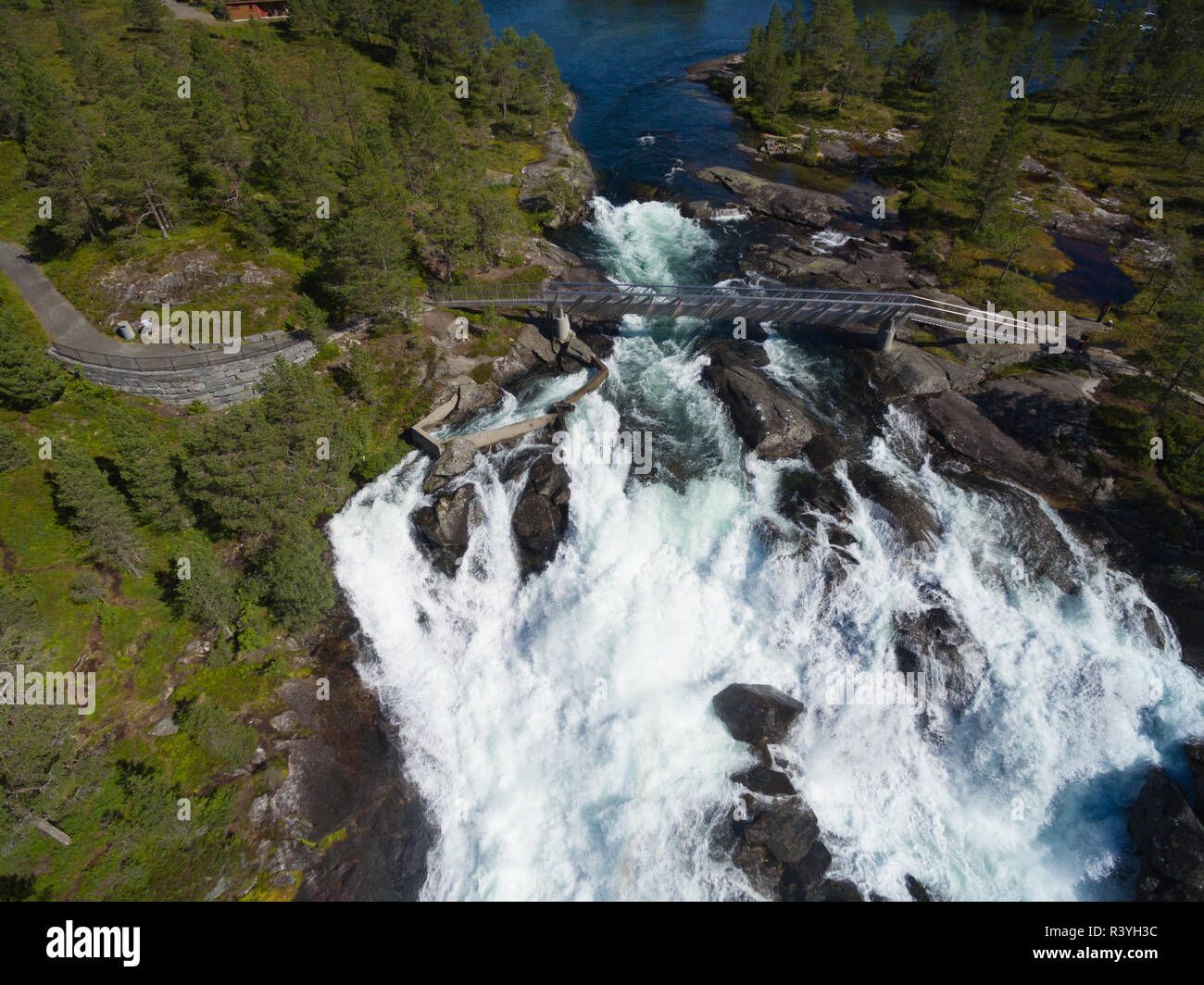Likholefossen waterfall from air Stock Photo - Alamy