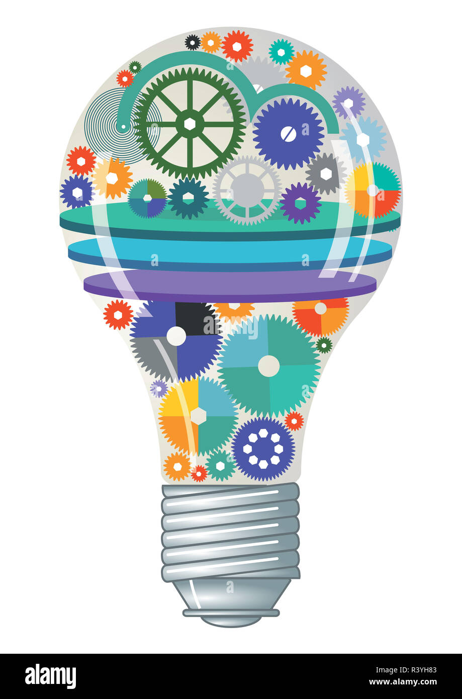 light bulb with gears and cogs working together Stock Photo - Alamy