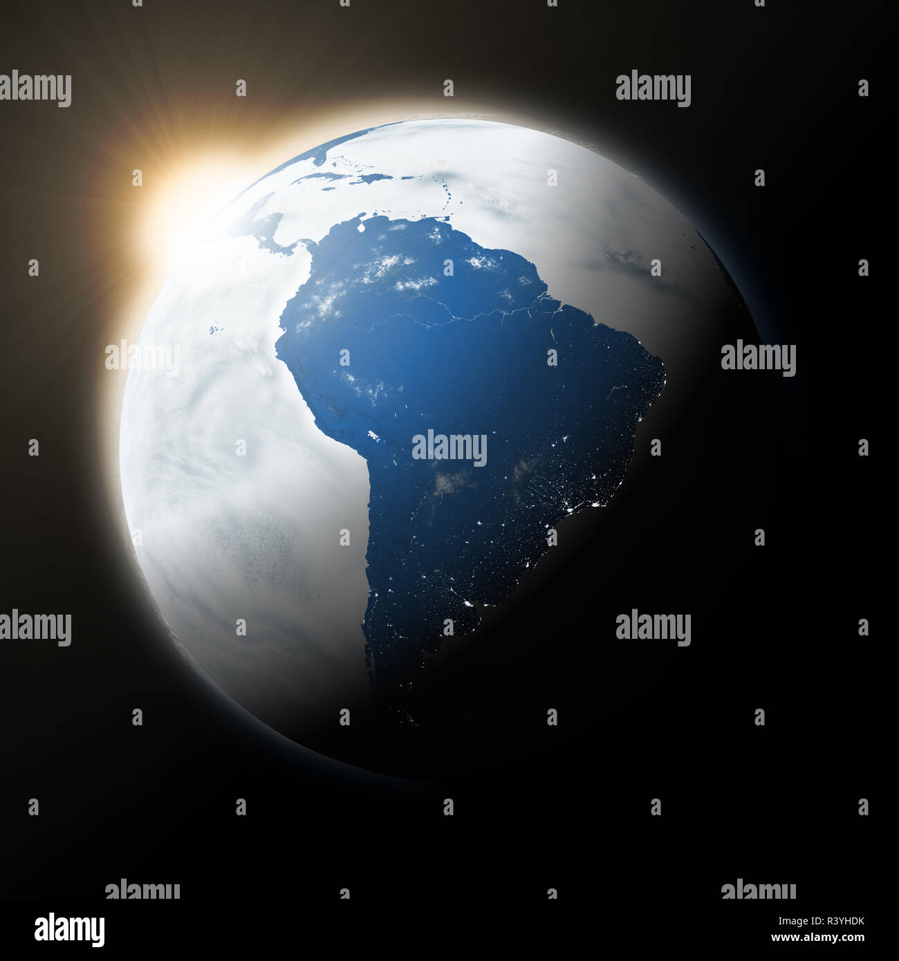 Sun over South America on planet Earth Stock Photo - Alamy