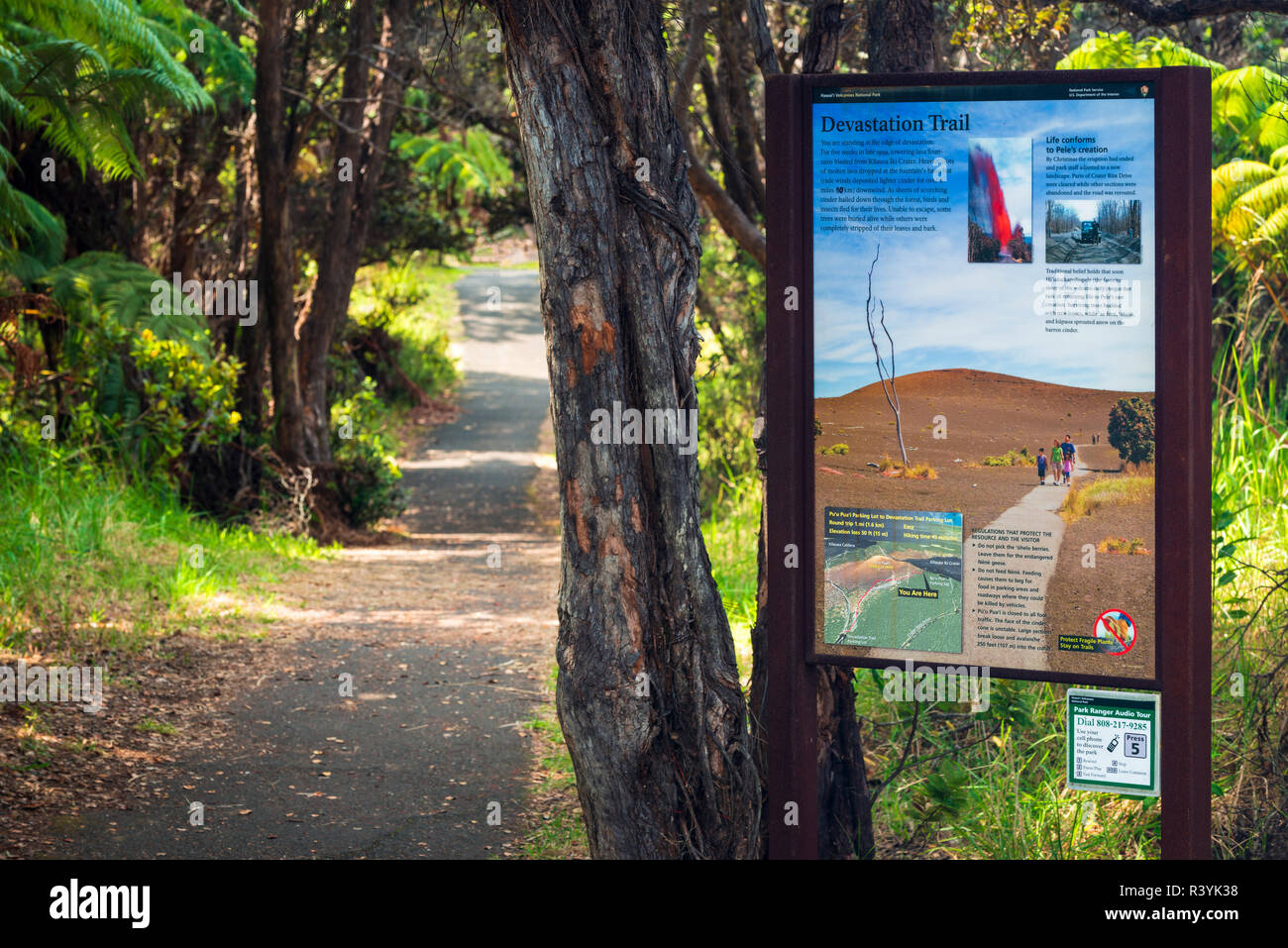 Interpretive sign on the Devastation Trail, Hawaii Volcanoes National ...