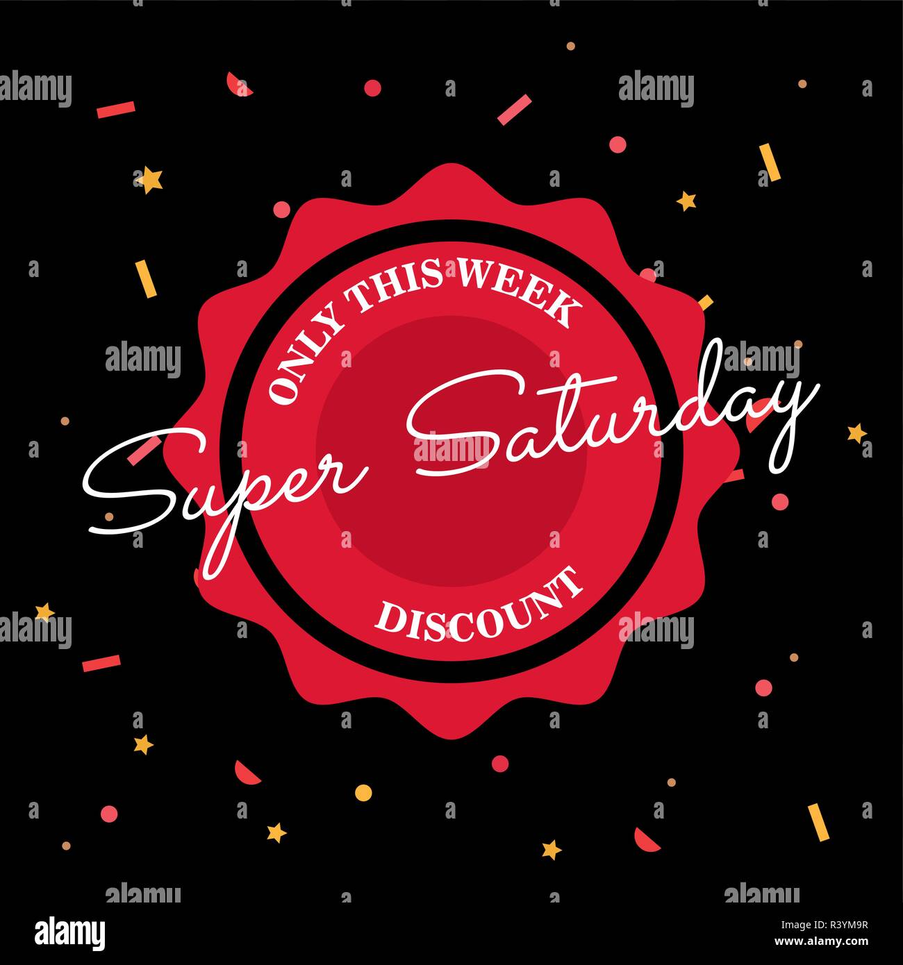 super saturday sale sticker sign confetti vector illustration Stock ...
