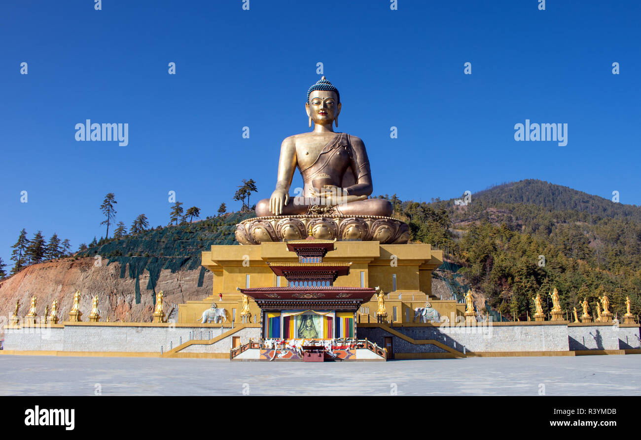 The big Buddha Dordenma at the top of a hill near Thimpu in Bhutan can ...
