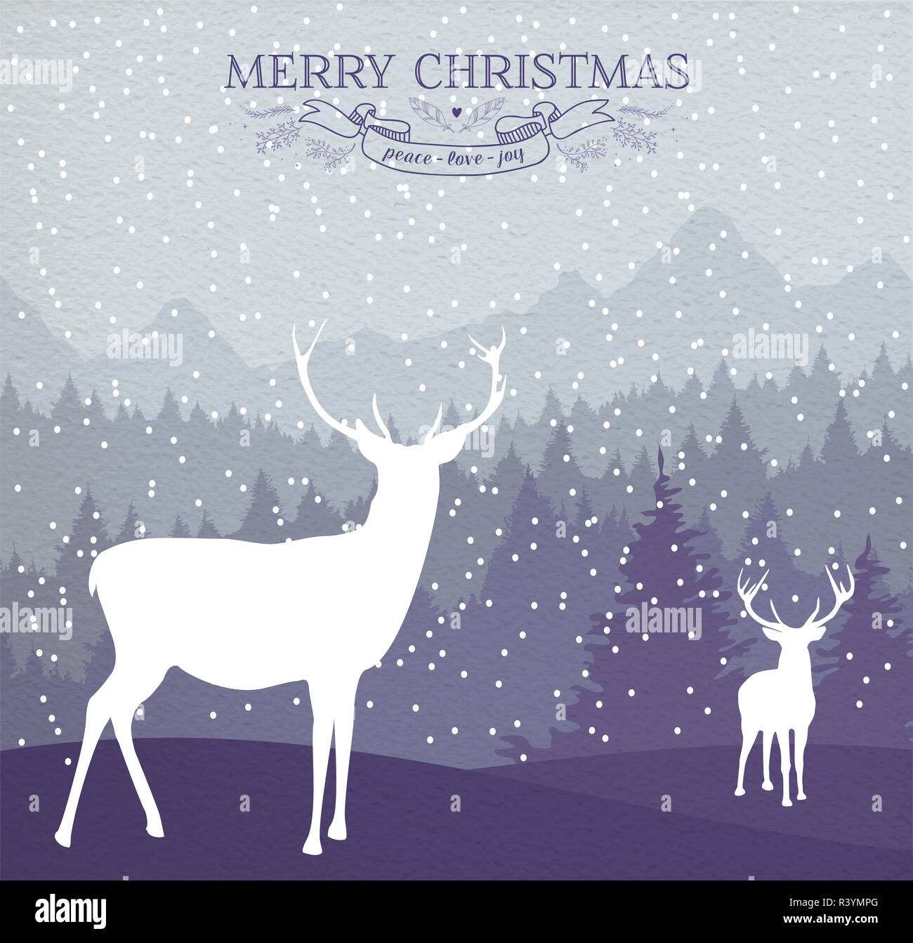 Merry christmas winter card holiday deer background Stock Photo - Alamy