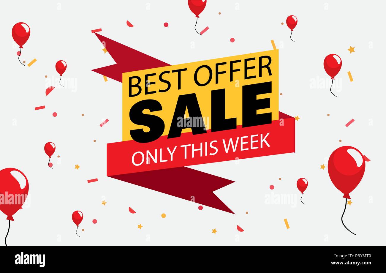 super saturday sale ribbon balloons confetti vector illustration Stock ...