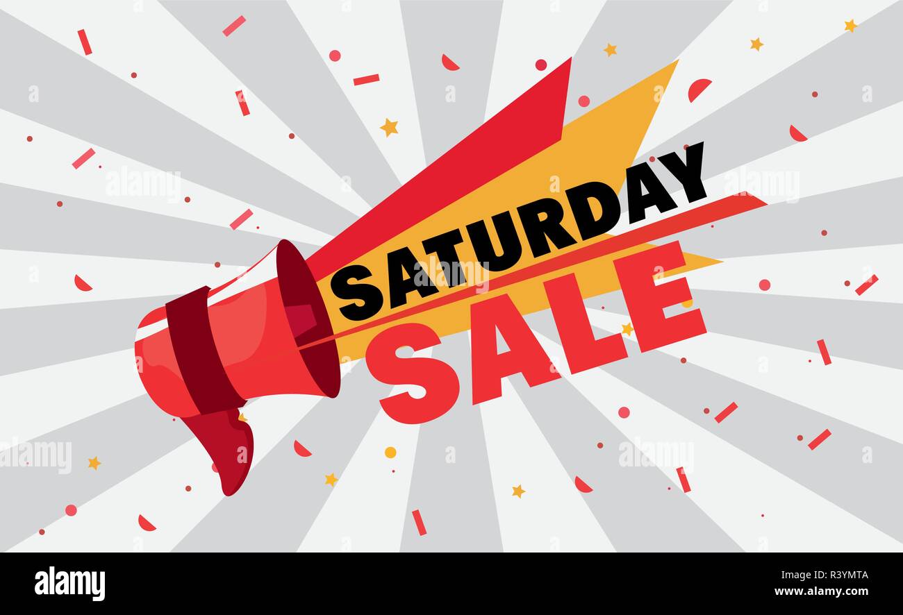 saturday sale ribbon megaphone decoration confetti vector illustration ...