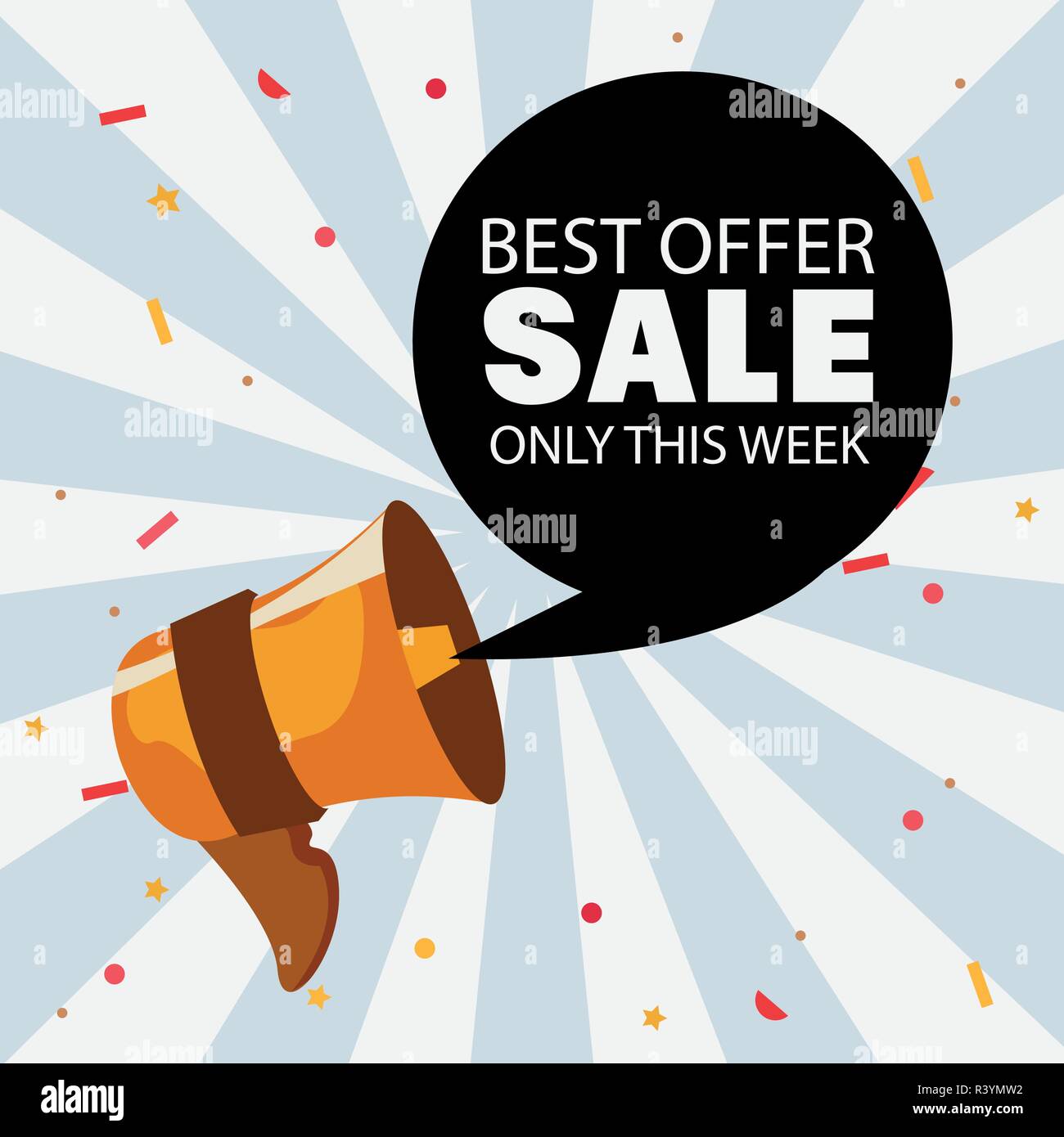 offer saturday sale bubble megaphone stripes background vector ...
